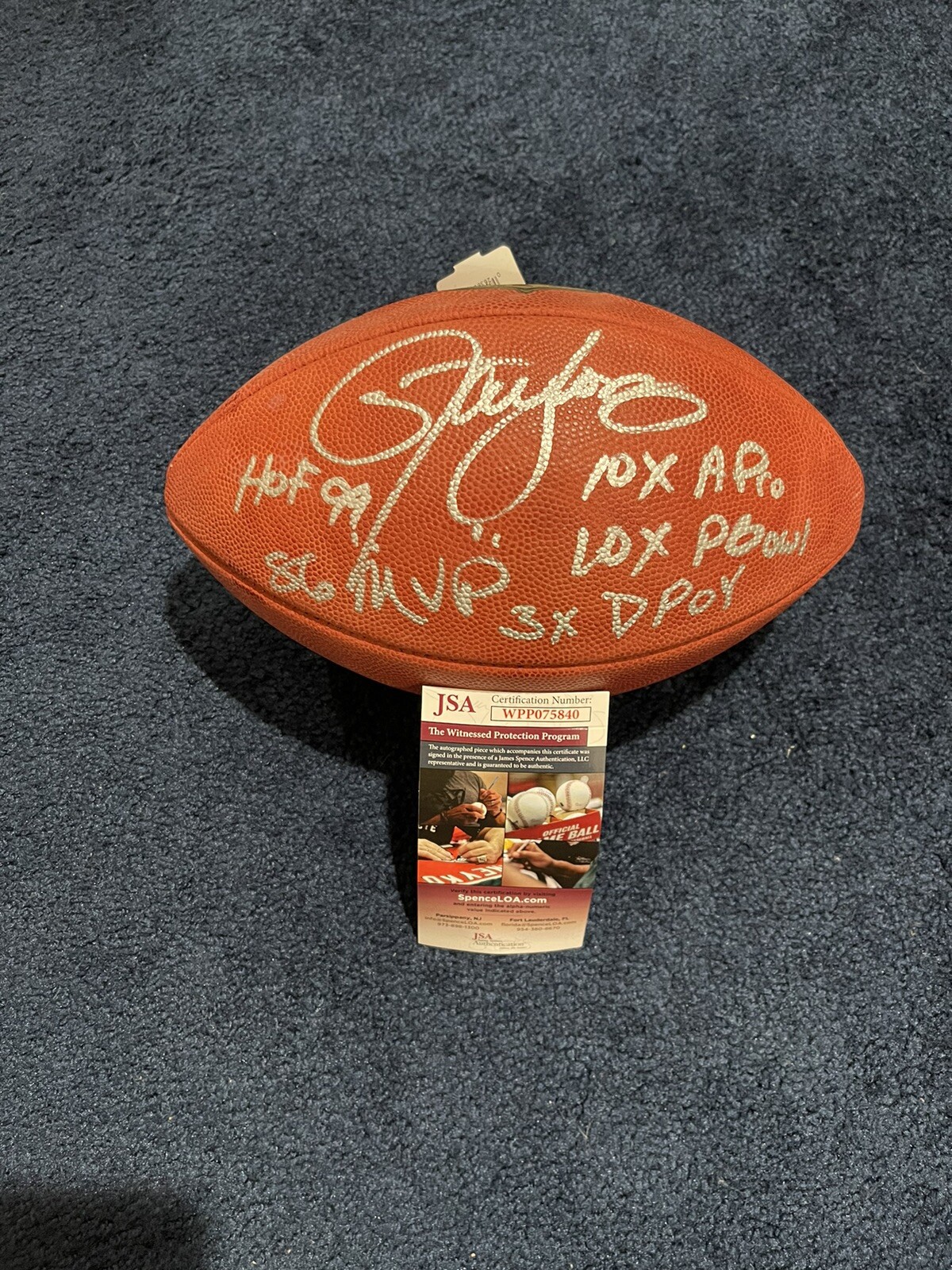 Lawrence Taylor Signed Wilson Duke Stat Football, JSA, 5 Inscriptions ...