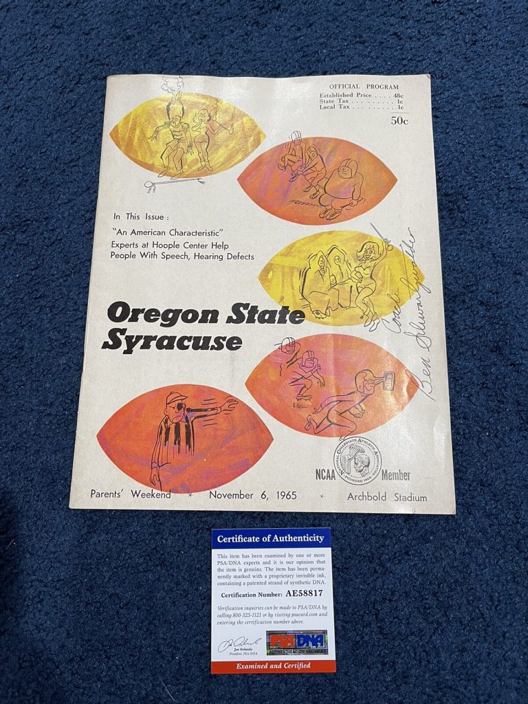 Rare 1965 FOOTBALL PROGRAM SYRACUSE VS OREGON ST SIGNED Ben ...