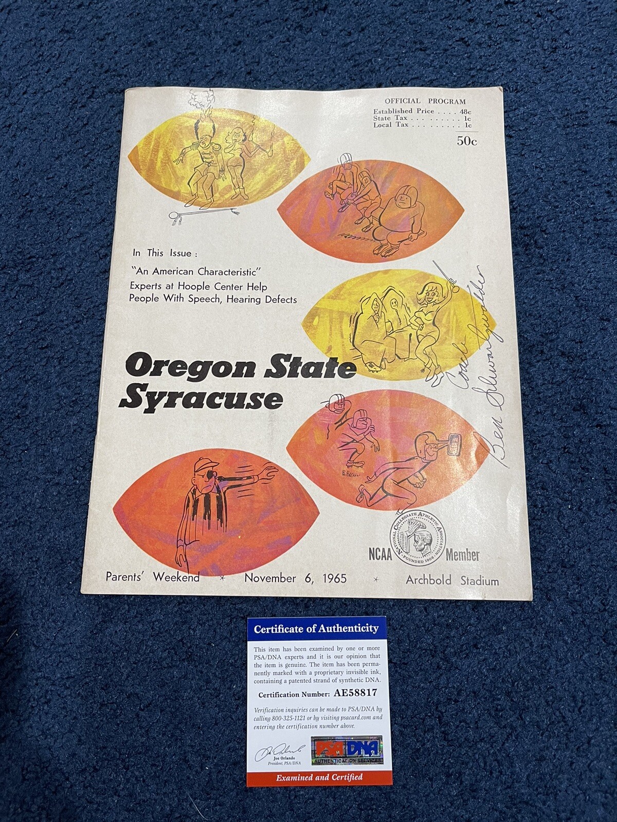 Rare 1965 FOOTBALL PROGRAM SYRACUSE VS OREGON ST SIGNED Ben ...