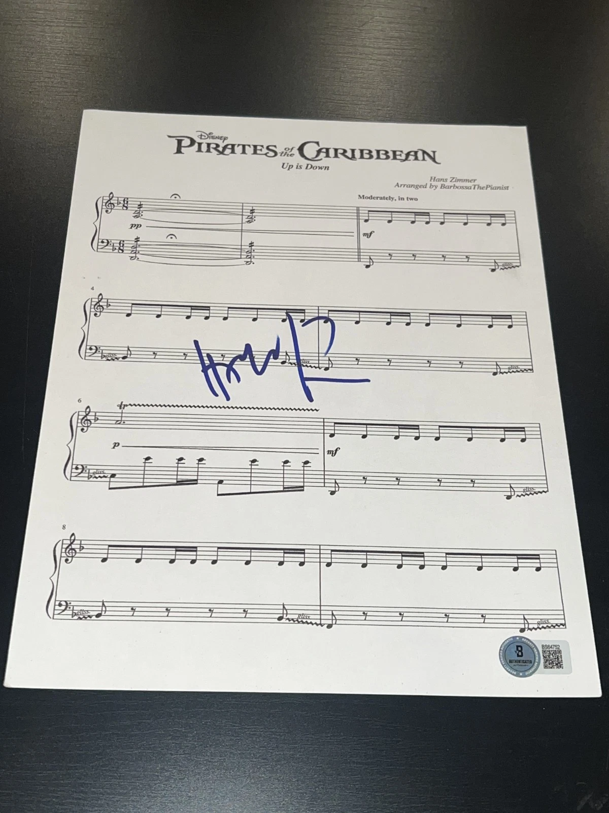 HANS ZIMMER SIGNED AUTOGRAPH SHEET MUSIC PIRATES OF THE CARIBBEAN ...