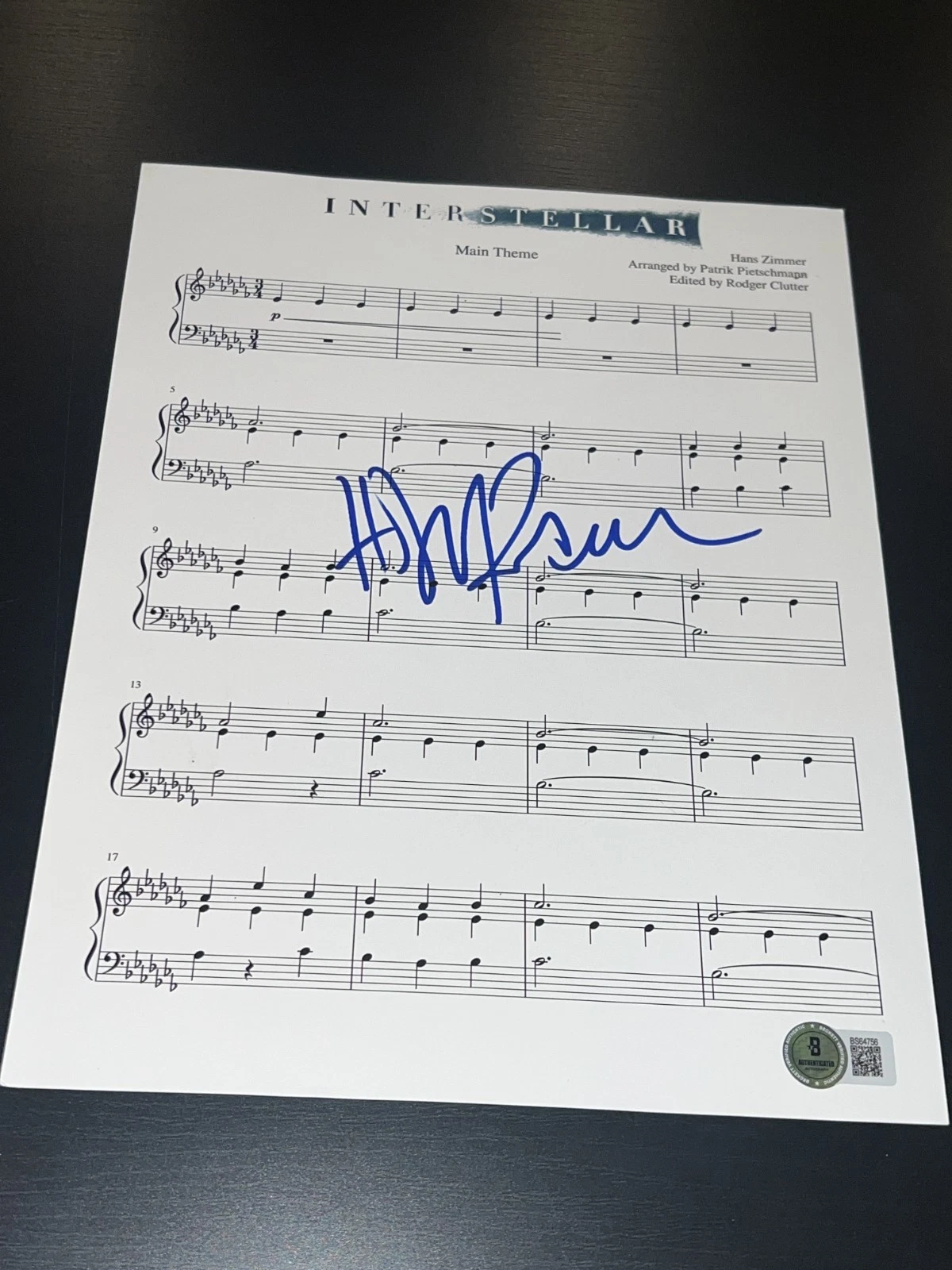 HANS ZIMMER SIGNED AUTOGRAPH SHEET MUSIC INTERSTELLAR BECKETT BAS COA ...