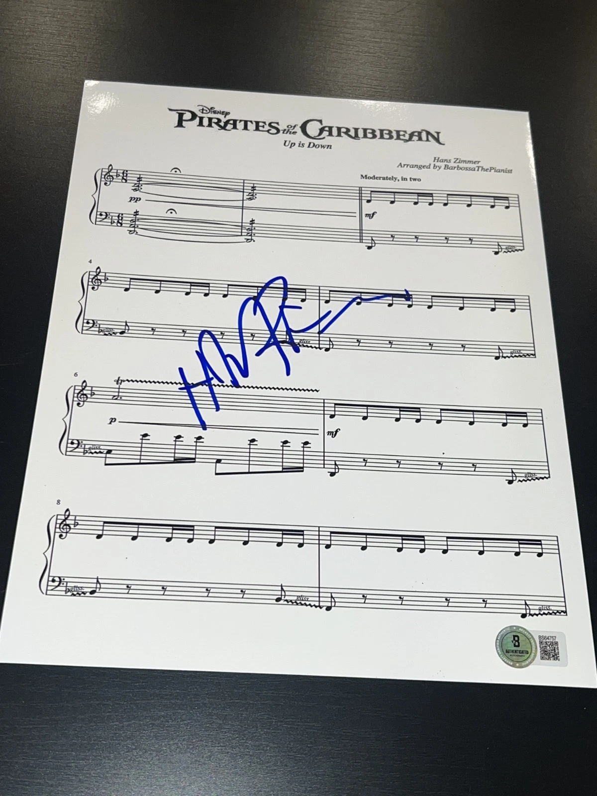 HANS ZIMMER SIGNED AUTOGRAPH SHEET MUSIC PIRATES OF THE CARIBBEAN ...