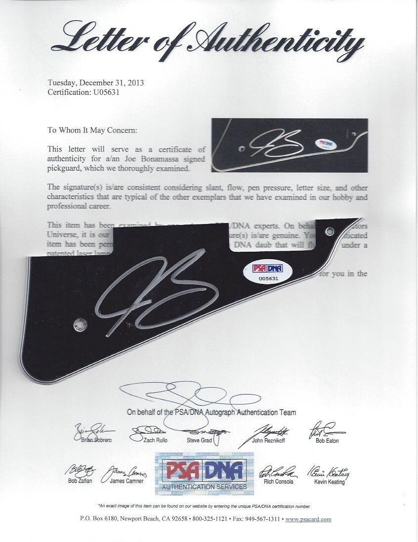 JOE BONAMASSA SIGNED LES PAUL PICKGUARD PSA DNA U05631 FULL LETTER ...