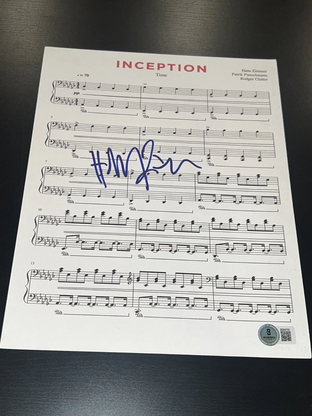 HANS ZIMMER SIGNED AUTOGRAPH SHEET MUSIC INCEPTION TIME BECKETT BAS COA ...