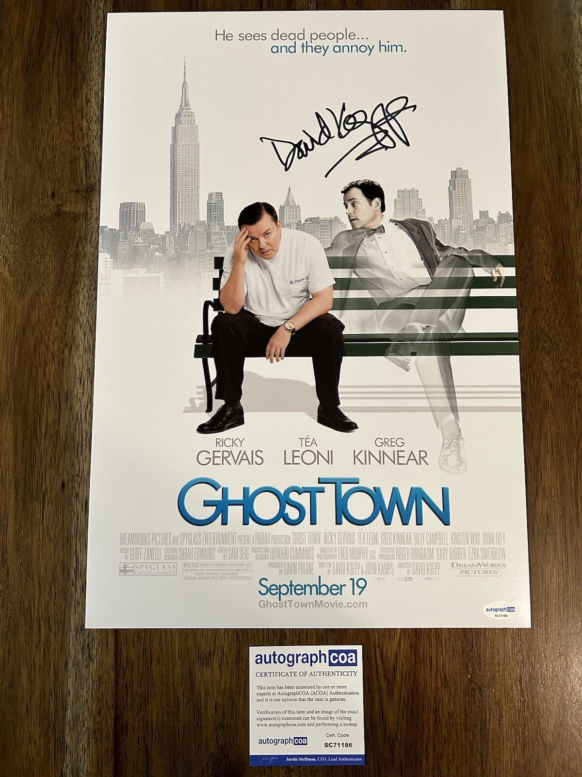 David Koepp ‘Ghost Town’ Signed 12x18 Photo Director ACOA | Autographia