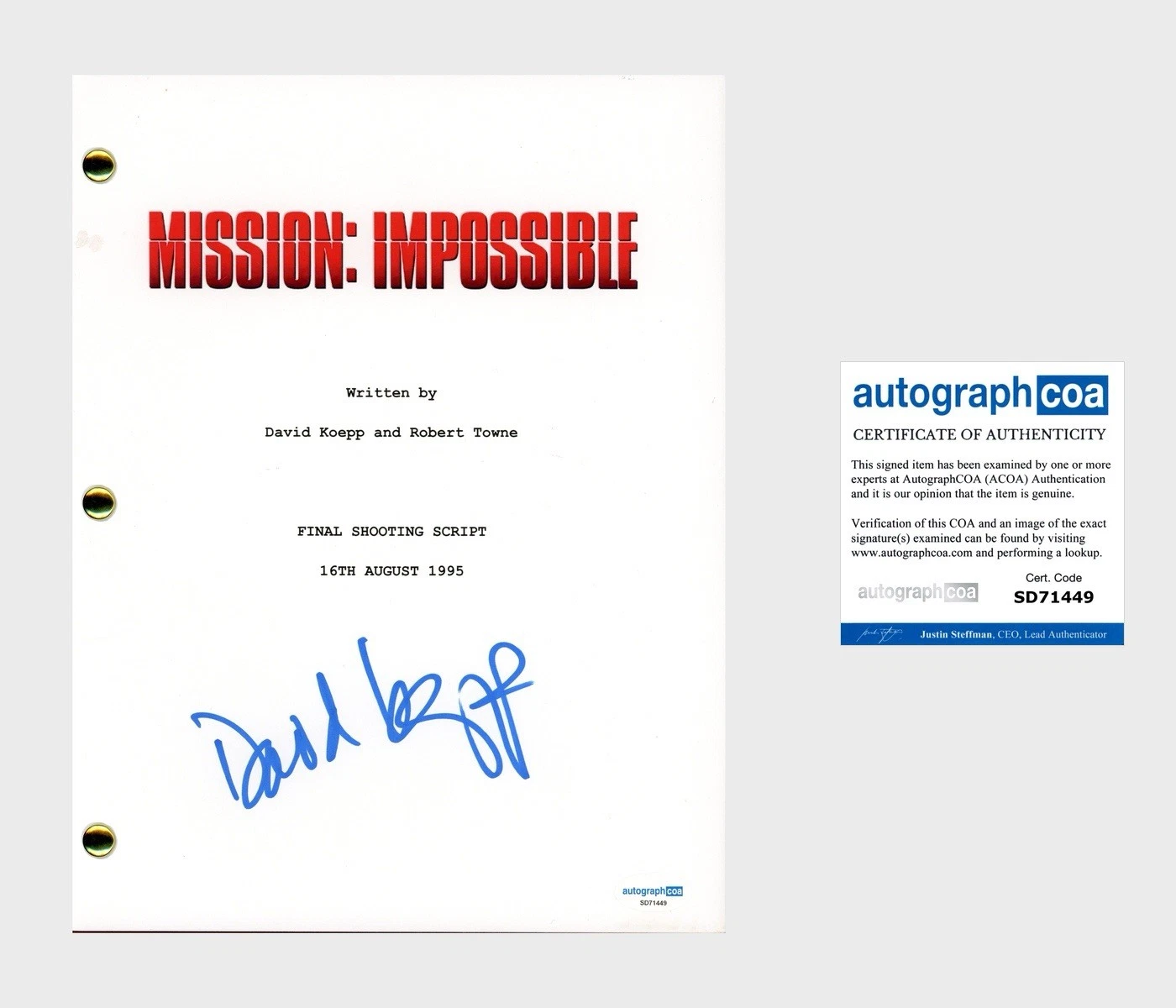 David Koepp ‘Mission Impossible’ Writer Signed Full Movie Script Screenplay ACOA | Autographia