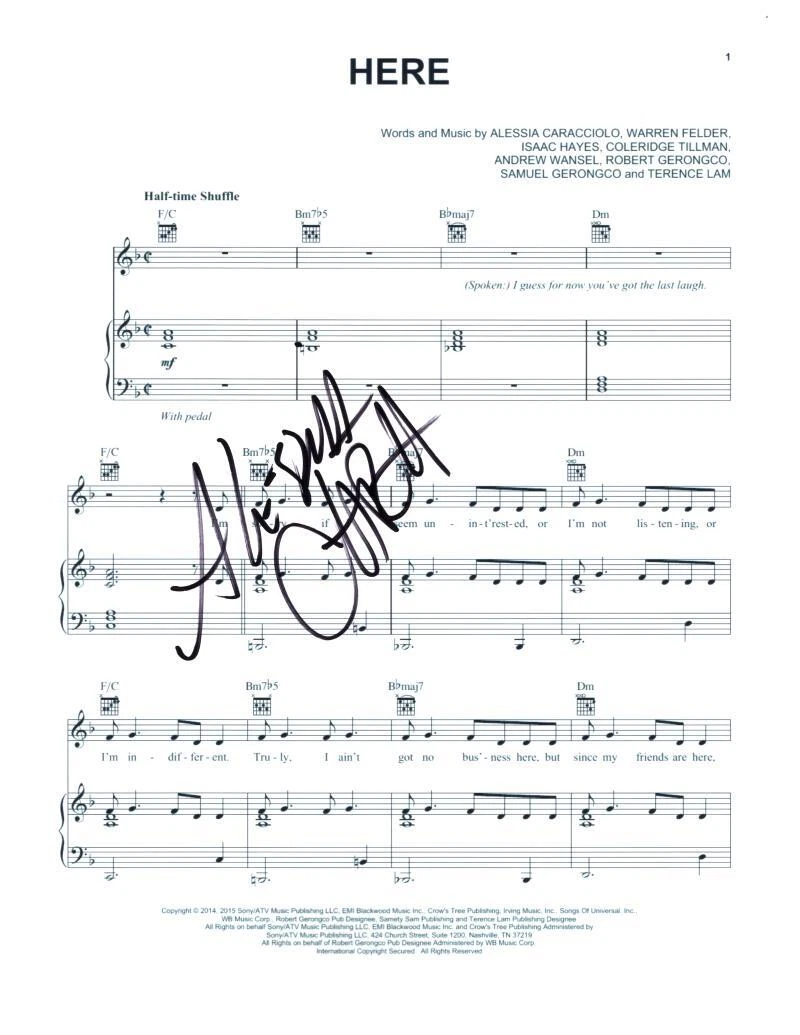 Alessia Cara Signed Autograph Here Sheet Music - Debut Single from Know ...