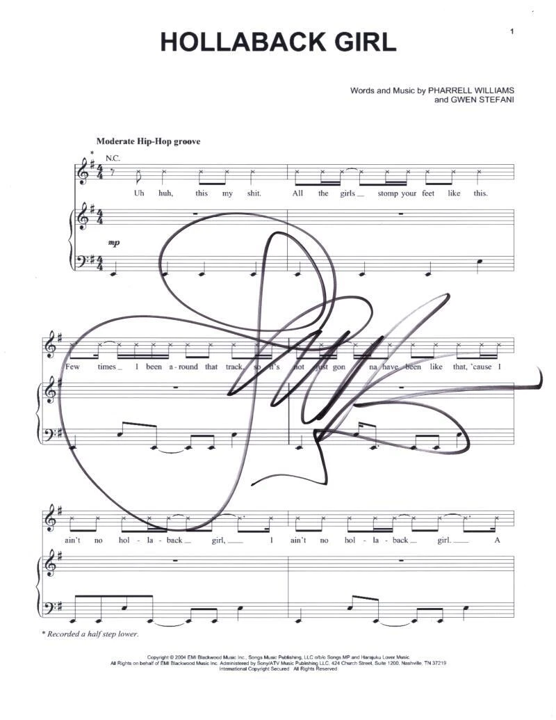 Gwen Stefani No Doubt Signed Autograph Hollaback Girl Sheet Music ...