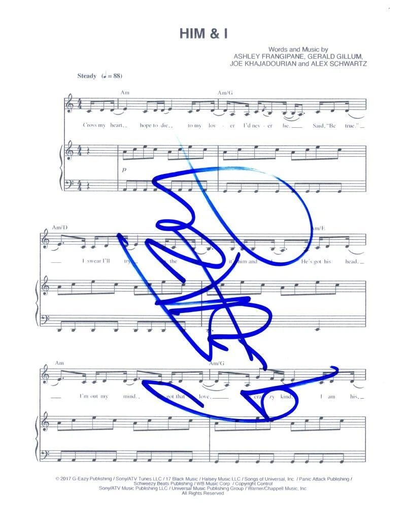 G-Eazy Signed Autograph Him & I Sheet Music w/ Halsey - The Beautiful ...
