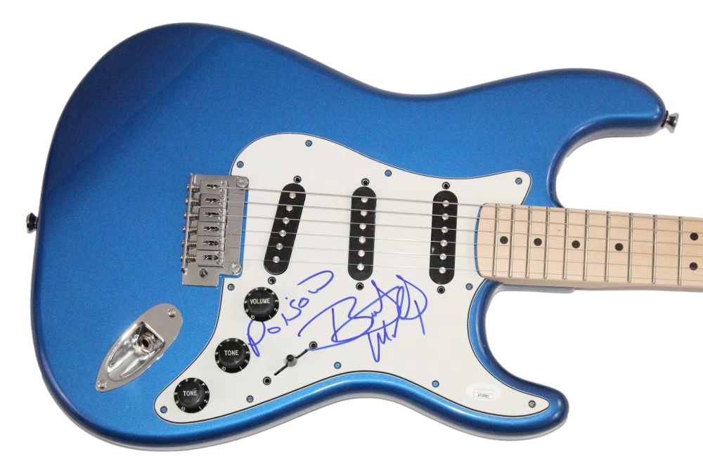 Bret Michaels Poison Signed Autograph Blue Fender Stratocaster Guitar w ...