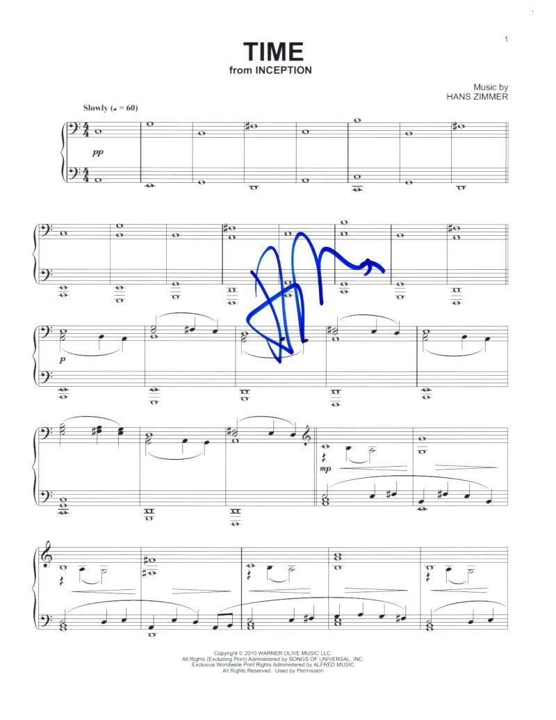 Hans Zimmer Signed Autograph Time Sheet Music from Christopher Nolan ...