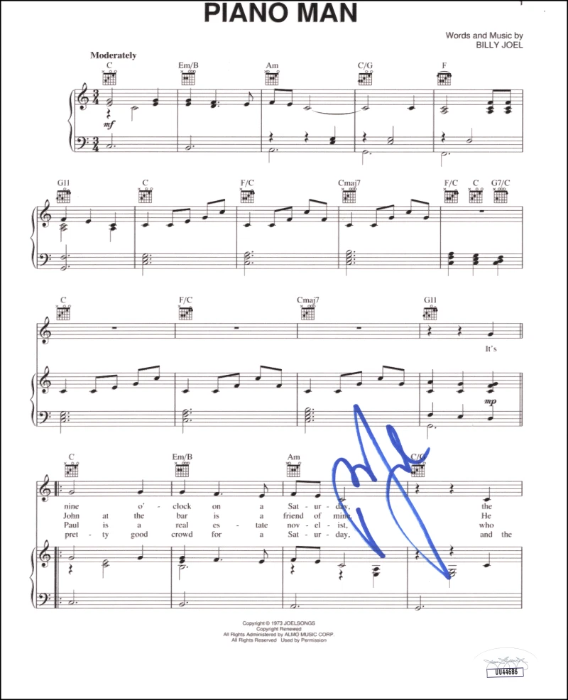 Billy Joel Signed Autograph Piano Man Sheet Music - Legendary ...