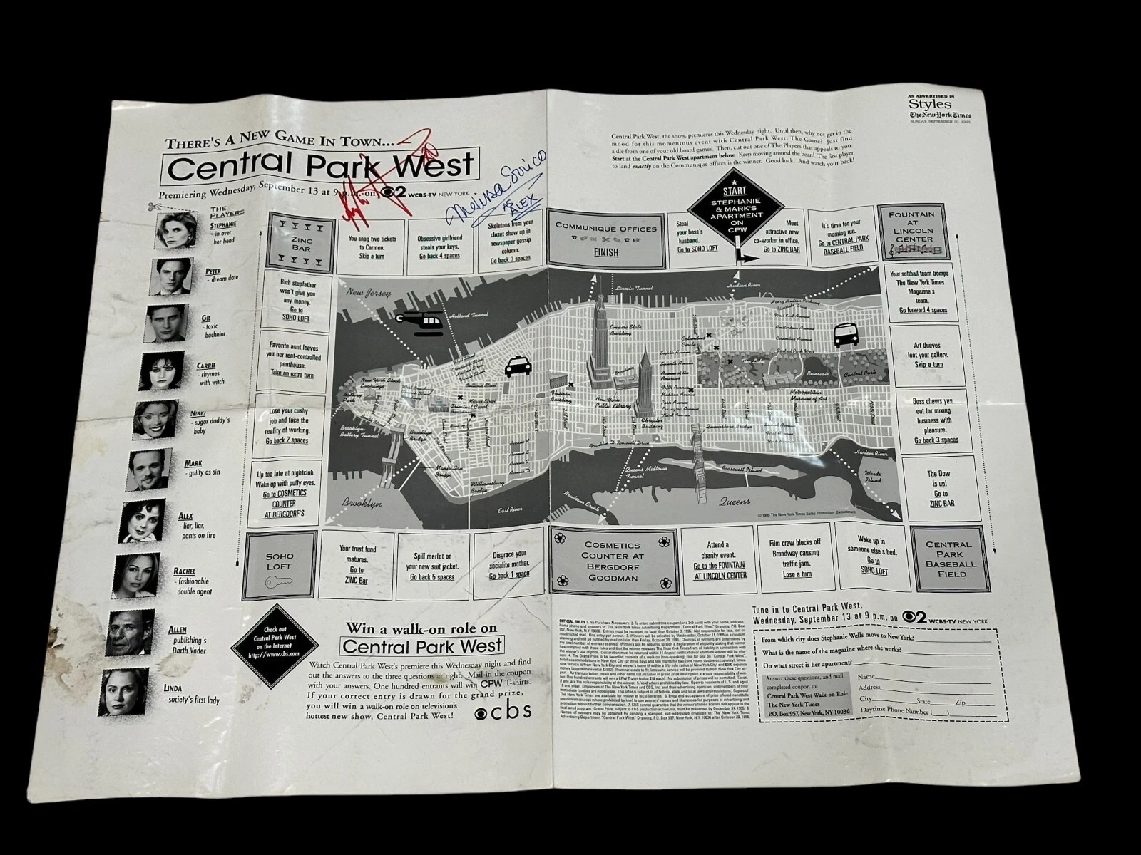 Kylie Travis Melissa Errico Central Park West Large Signed Autograph ...