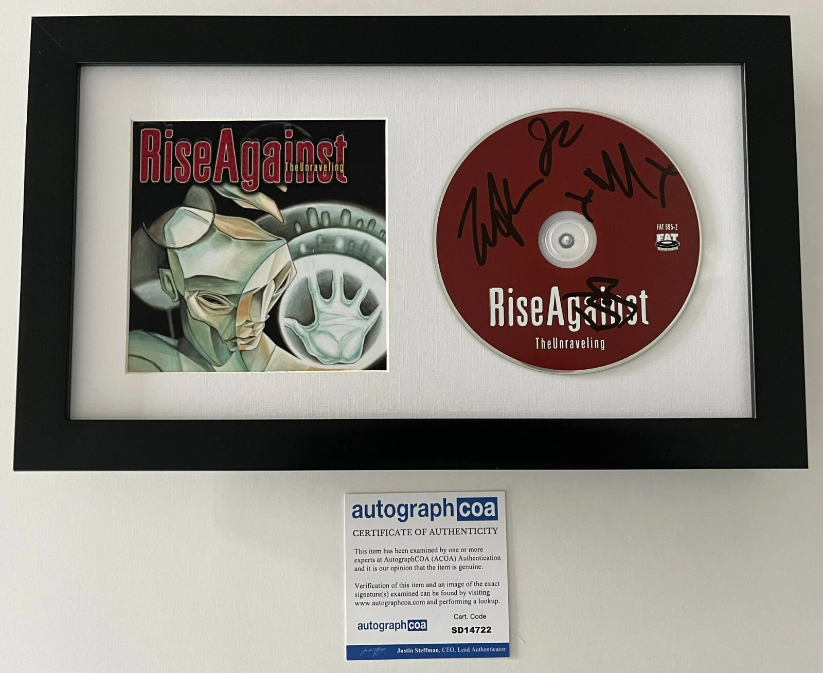 RISE AGAINST SIGNED THE UNRAVELING FRAMED & MATTED CD w/ AUTOGRAPH COA ...