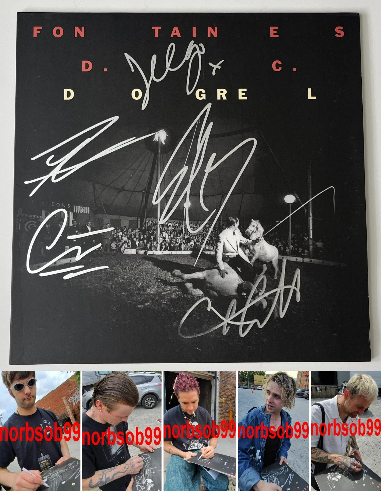 FONTAINES D.C. DC GRIAN CHATTEN +4 SIGNED AUTOGRAPH DOGREL VINYL w ...