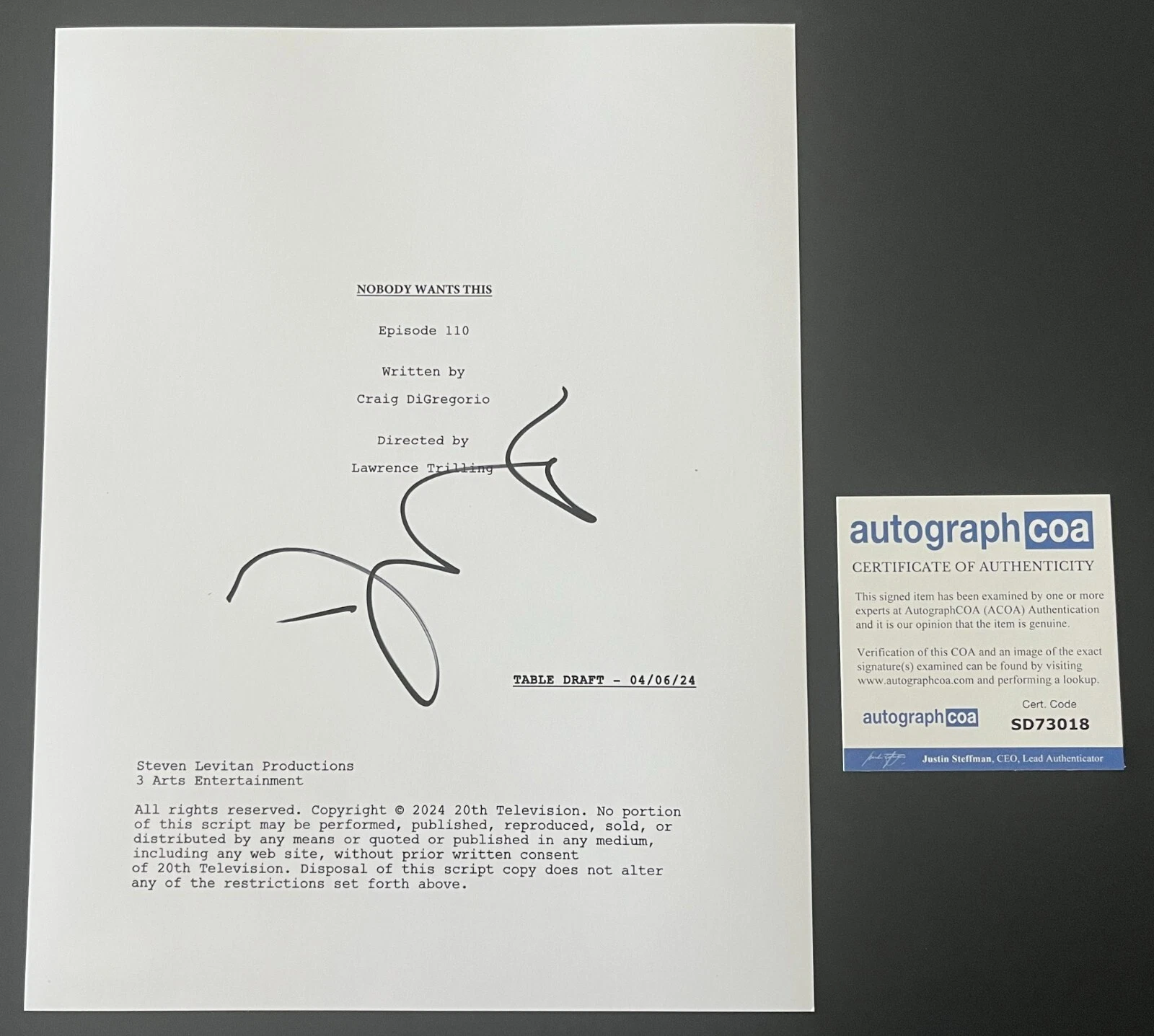 JUSTINE LUPE SIGNED NOBODY WANTS THIS FULL PILOT SCRIPT w/PROOF ...