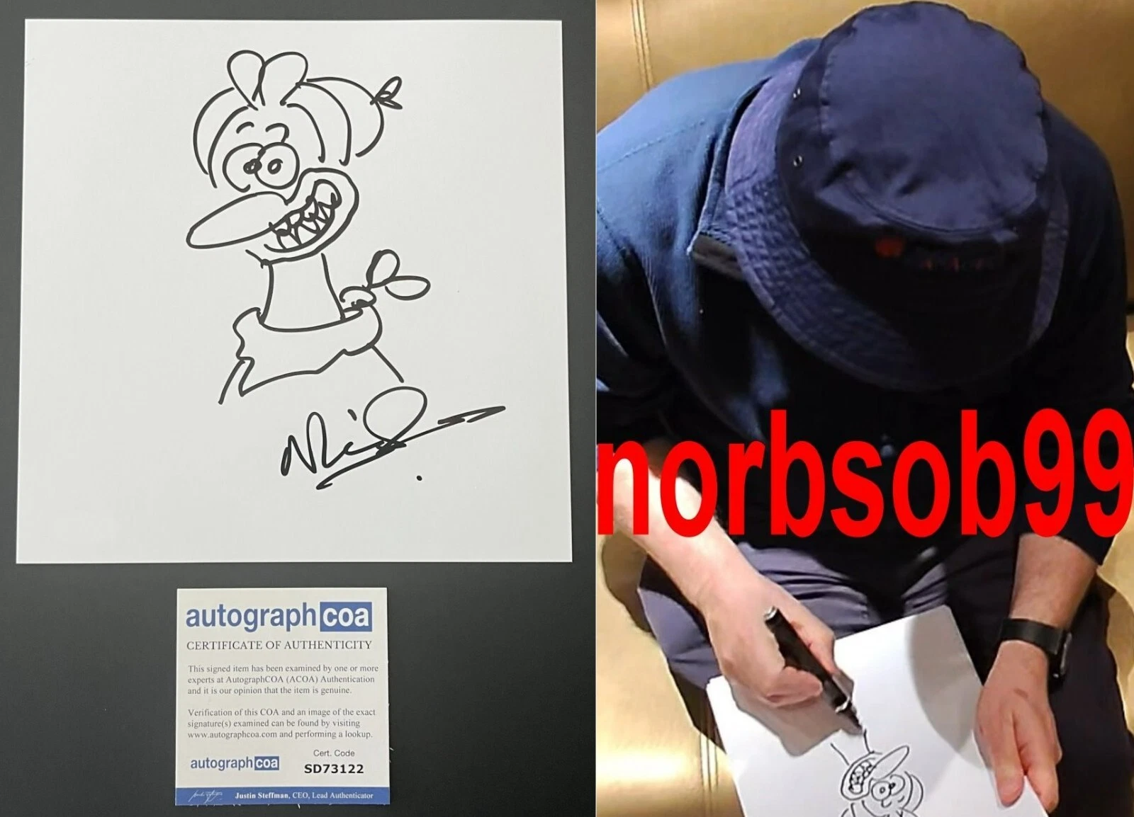 NICK PARK SIGNED CHICKEN RUN SKETCH w/EXACT PROOF & AUTOGRAPH COA ACOA ...