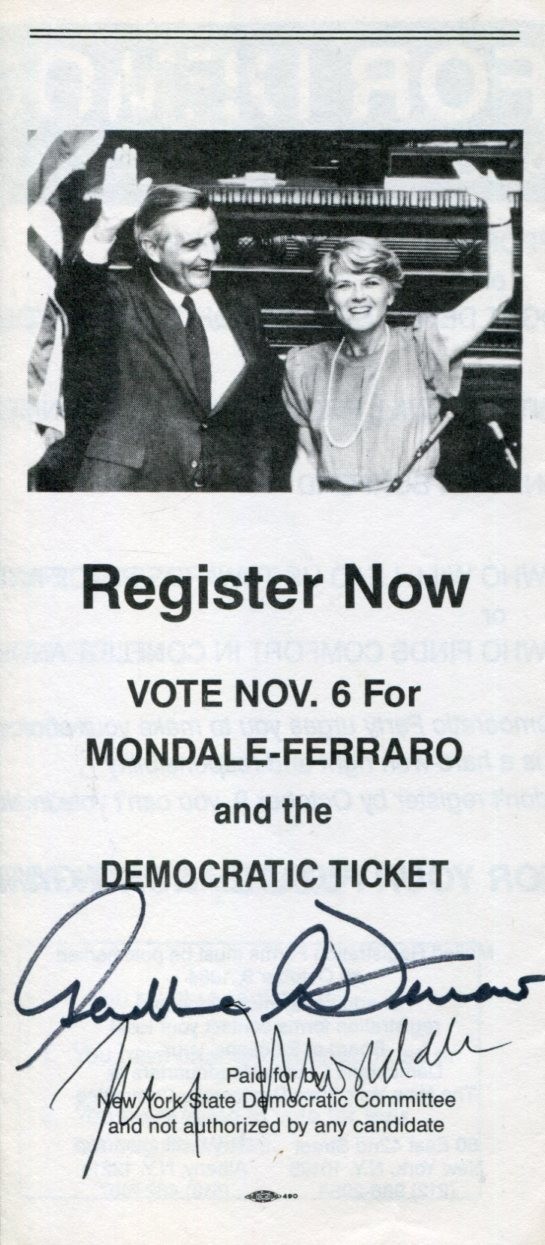 Geraldine Ferraro & Walter Mondale Democratic Ticket Signed Autograph ...