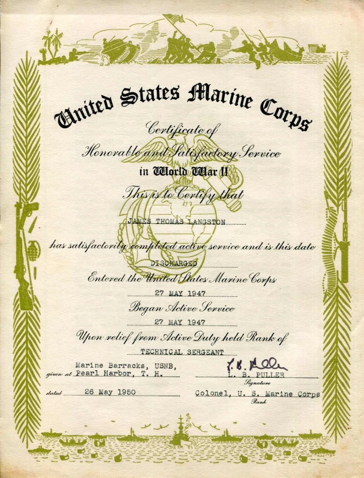 General Lewis Chesty Puller USMC US Marine 5 Navy Cross DSC Signed ...