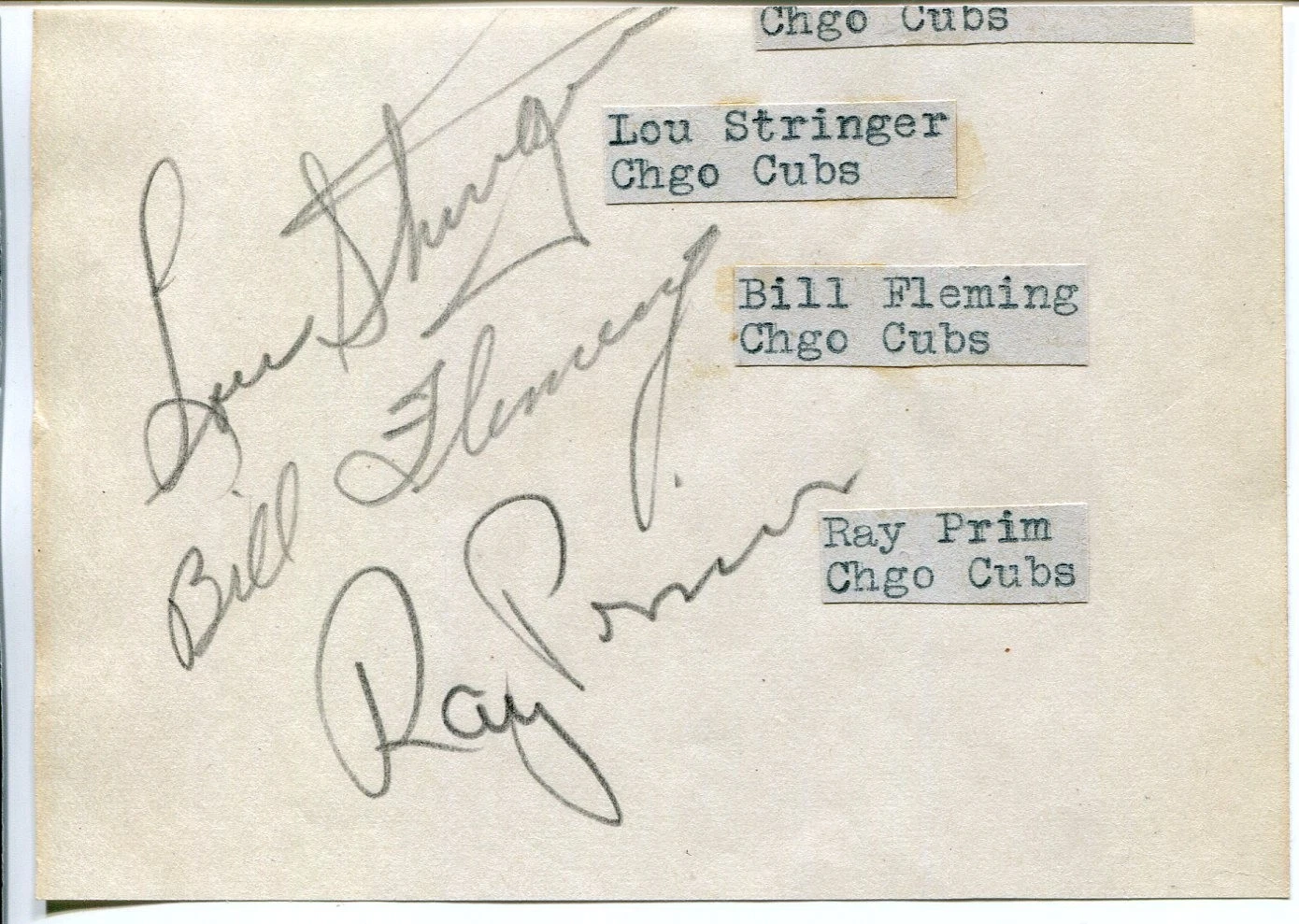 Lou Stringer Bill Fleming Ray Prim 1940s Chicago Cubs Signed Autograph | Autographia