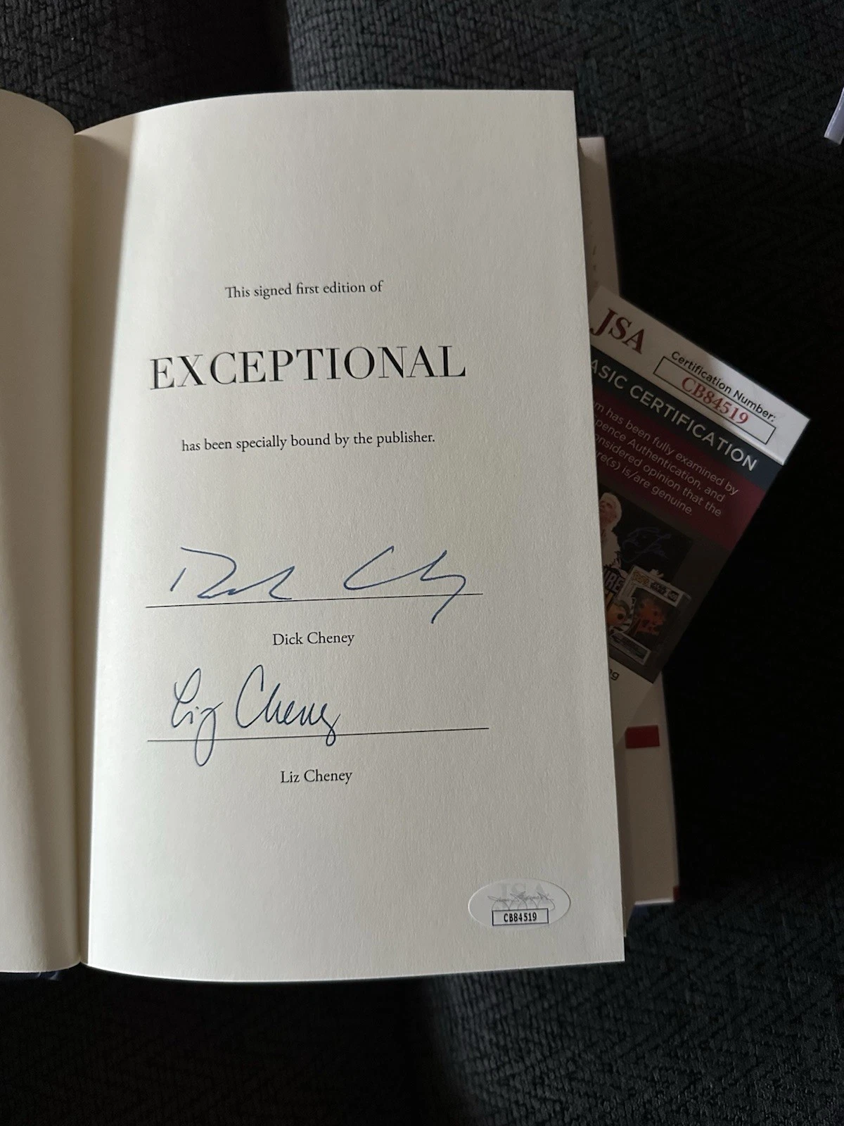 Dick & Liz Cheney SIGNED Exceptional Book Hardcover JSA Authenticated ...
