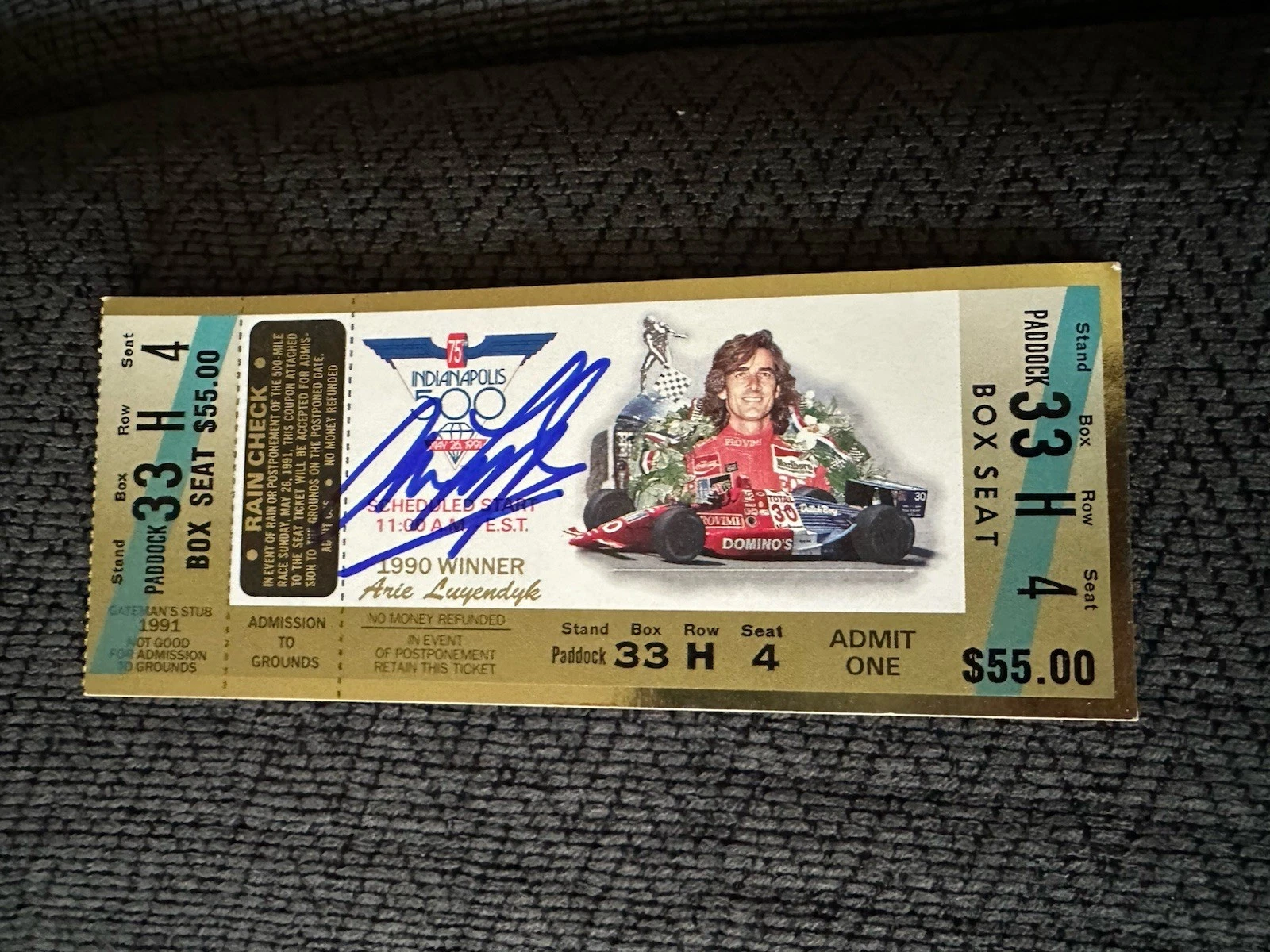 Arie Luyendyk (1990 Winner) Signed Indianapolis Indy 500 Full Ticket ...