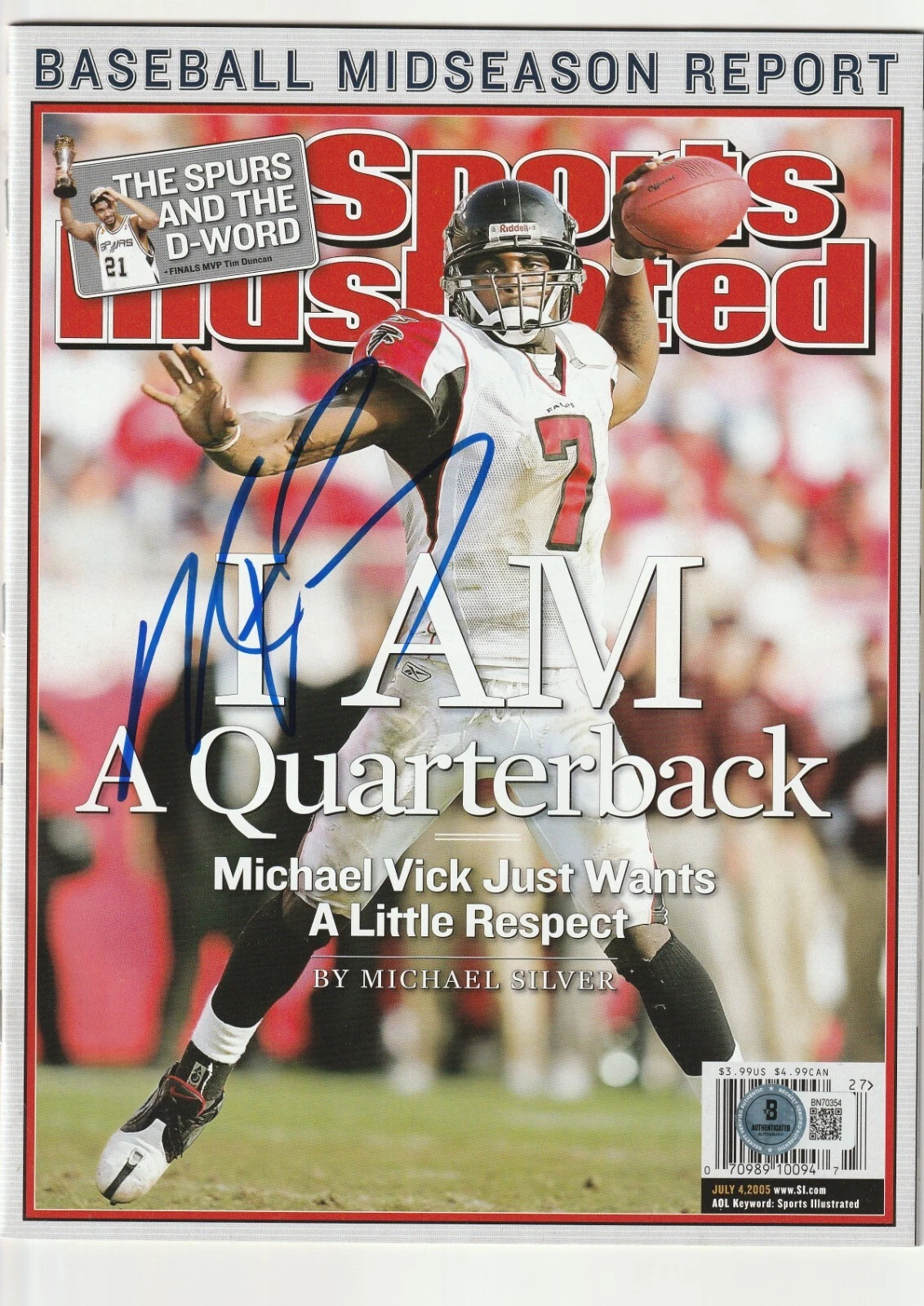 MICHAEL VICK Signed 7/4/05 SPORTS ILLUSTRATED Beckett Auth (BAS) NO ...