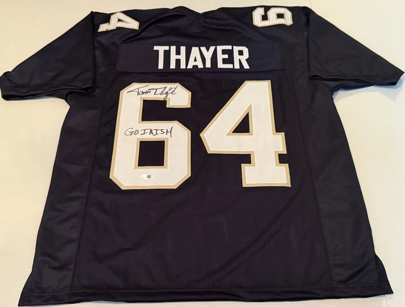 Tom Thayer Notre Dame Fighting Irish signed Custom jersey W Inscrip ...