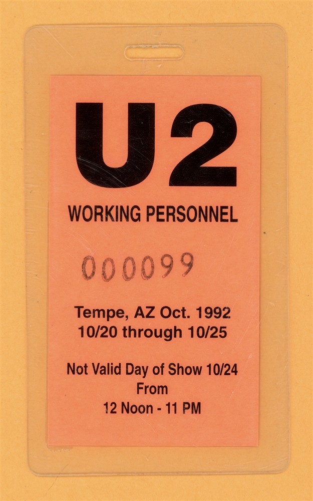 U2 1992 Achtung Baby Tour Working Laminated Backstage Pass | Autographia