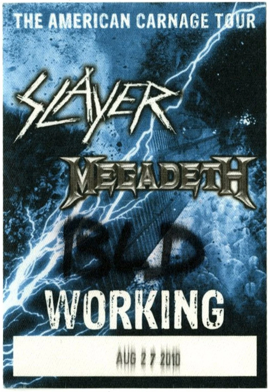 Slayer Megadeth Working Cloth Backstage Pass - 2010 World Painted Blood ...