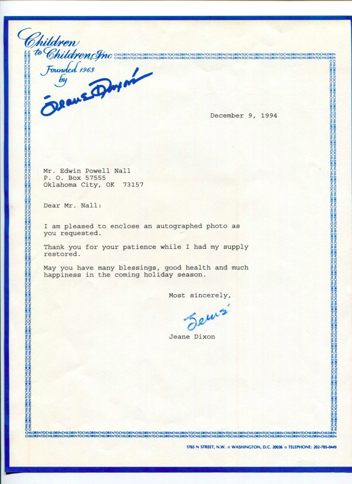 Jeane Dixon Psychic & Author Signed Autograph Letter | Autographia