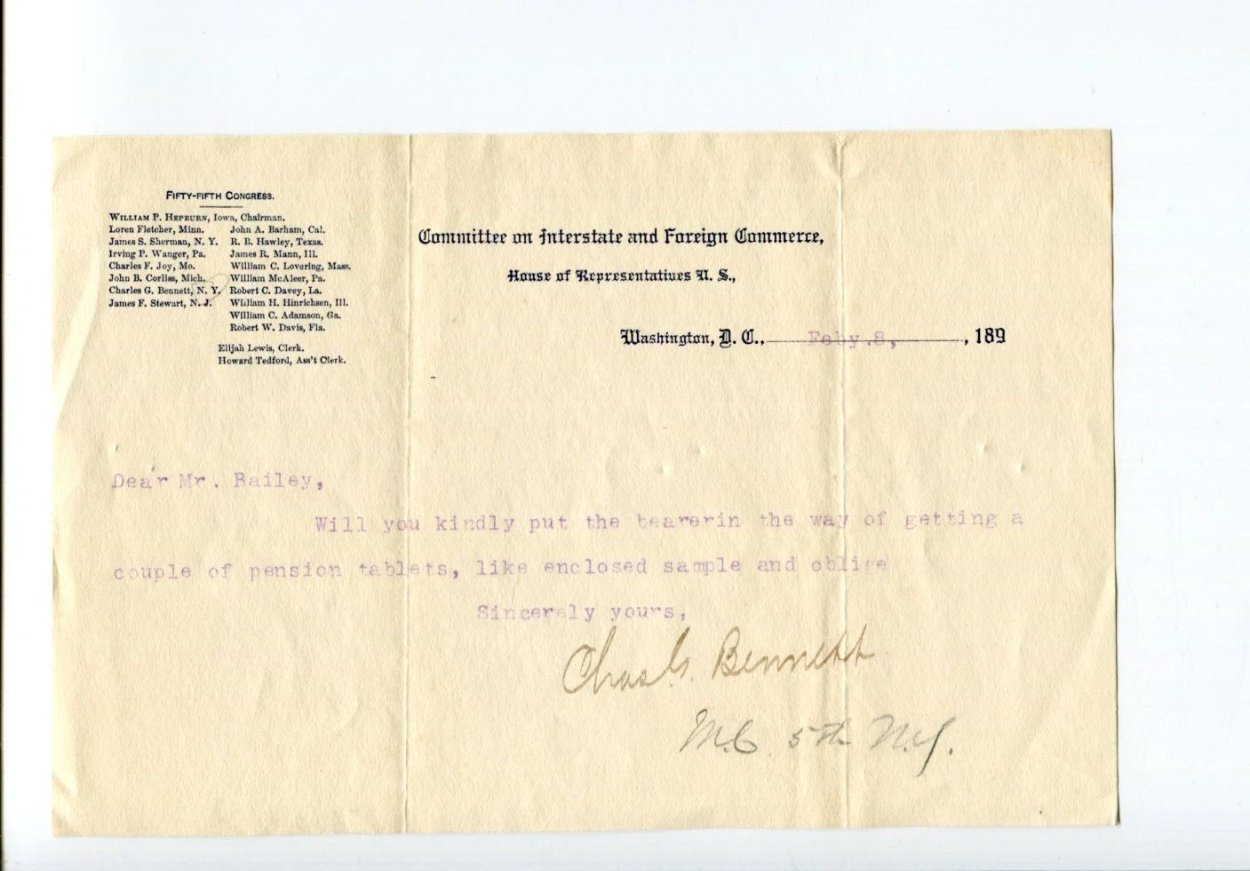 Charles Edward Bennett New York US Representative Congress Signed ...