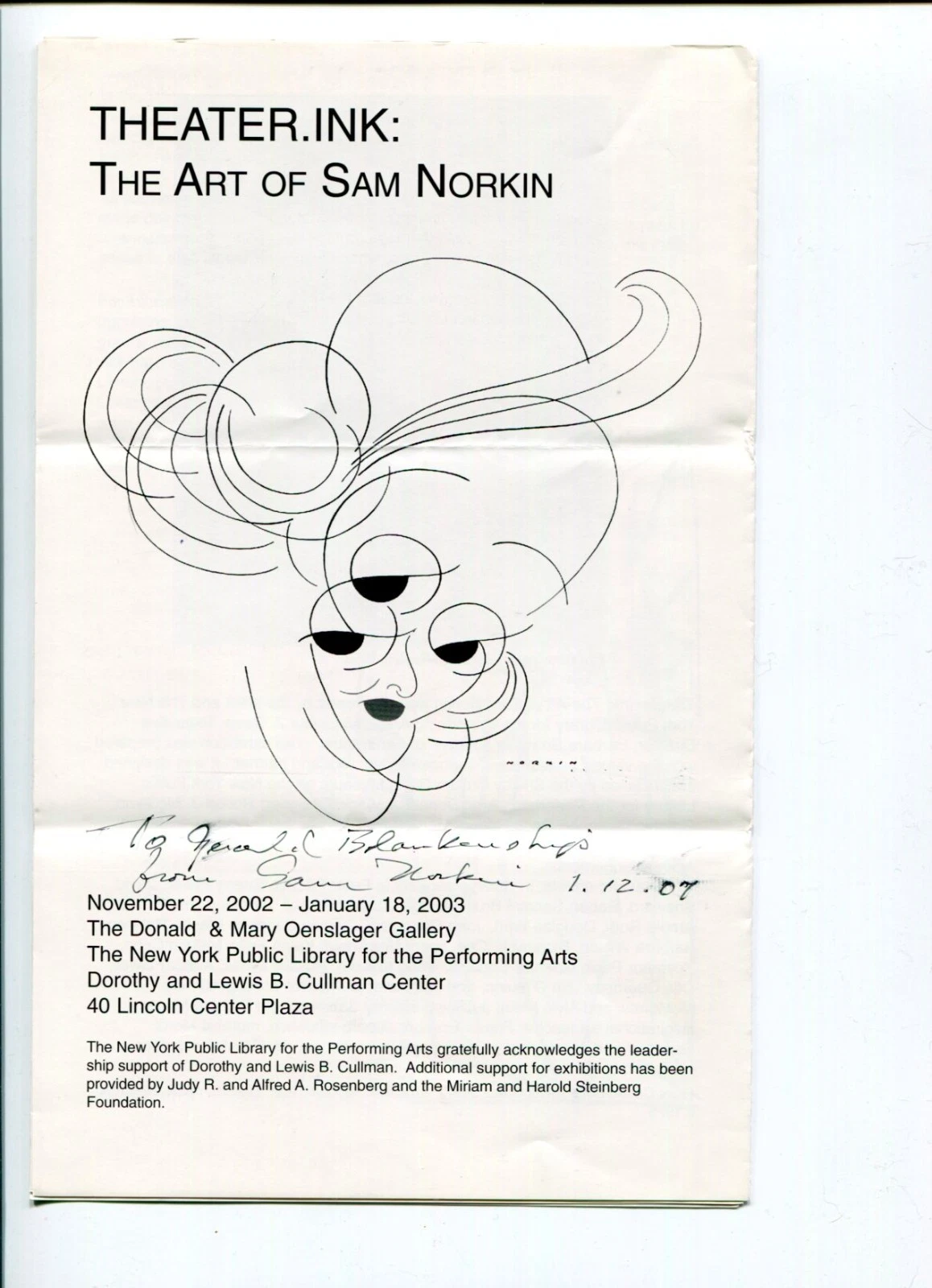 Sam Norkin Famous Theater Cartoonist Artist Signed Autograph Program ...