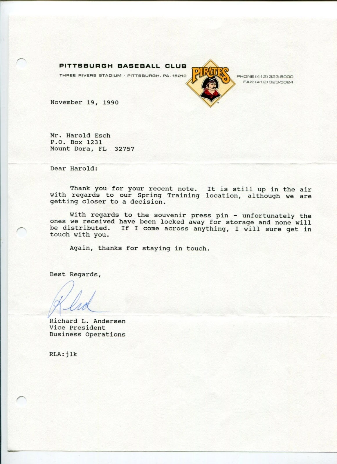 Richard L Andersen Pittsburgh Pirates San Diego Padres Vice President ...
