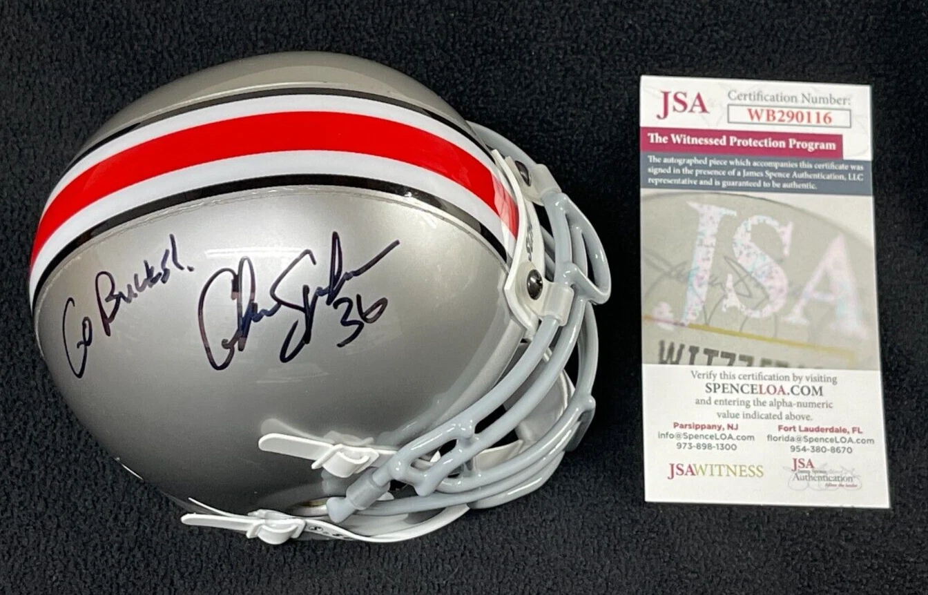Chris Spielman Signed & Inscribed Go Bucs Ohio State Mini Helmet JSA ...