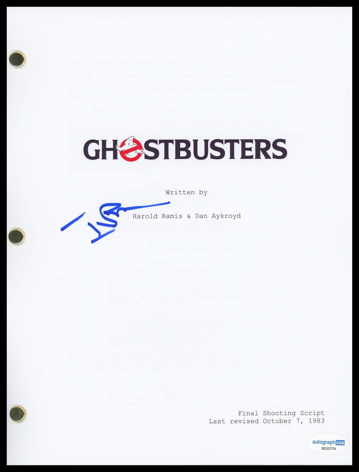 Ivan Reitman "Ghostbusters" Director AUTOGRAPH Signed Script Screenplay ...