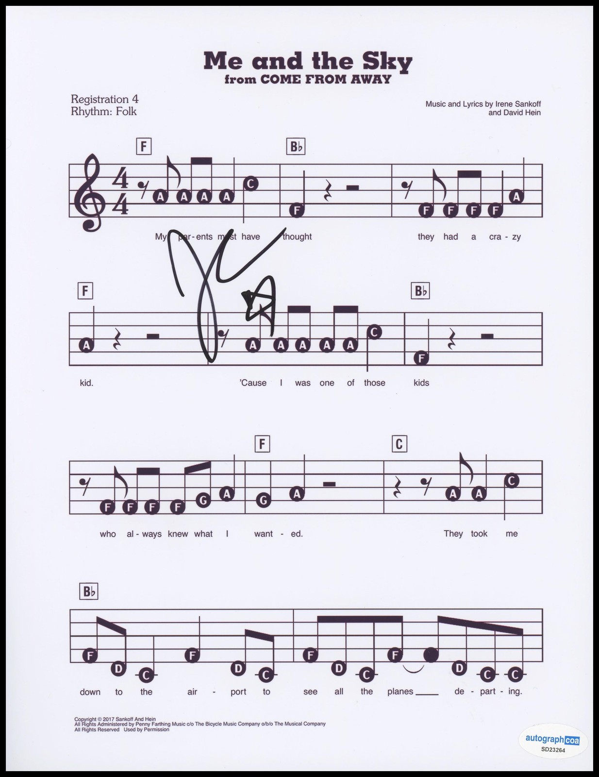 Jenn Colella "Come From Away" AUTOGRAPH Signed 'Me and the Sky' Sheet ...