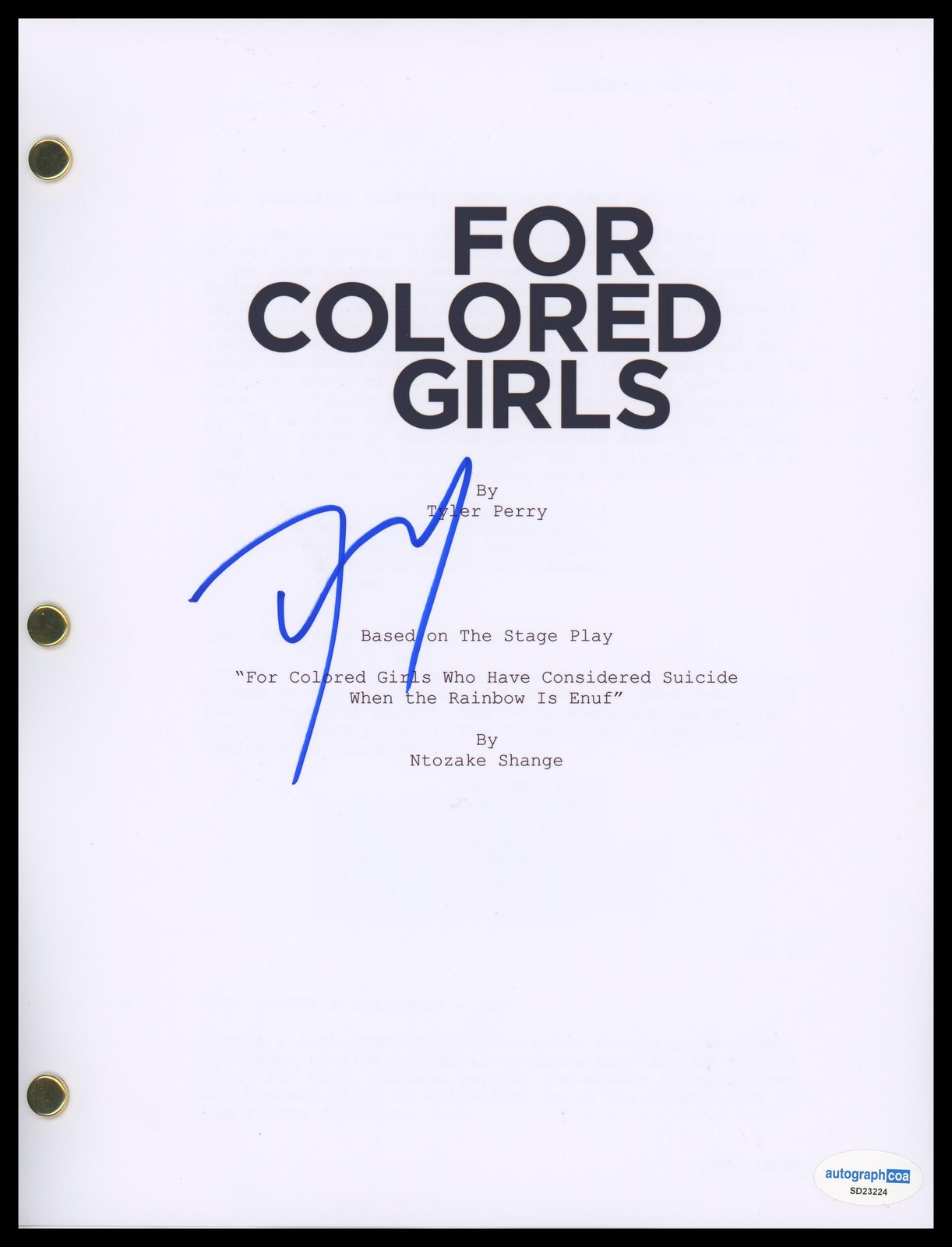 Tyler Perry "For Colored Girls" Director AUTOGRAPH Signed Script ...