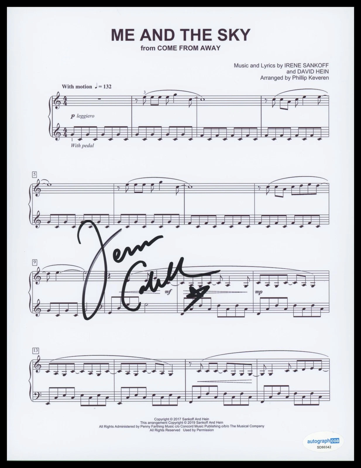Jenn Colella "Come From Away" AUTOGRAPH Signed 'Me and the Sky' Sheet ...