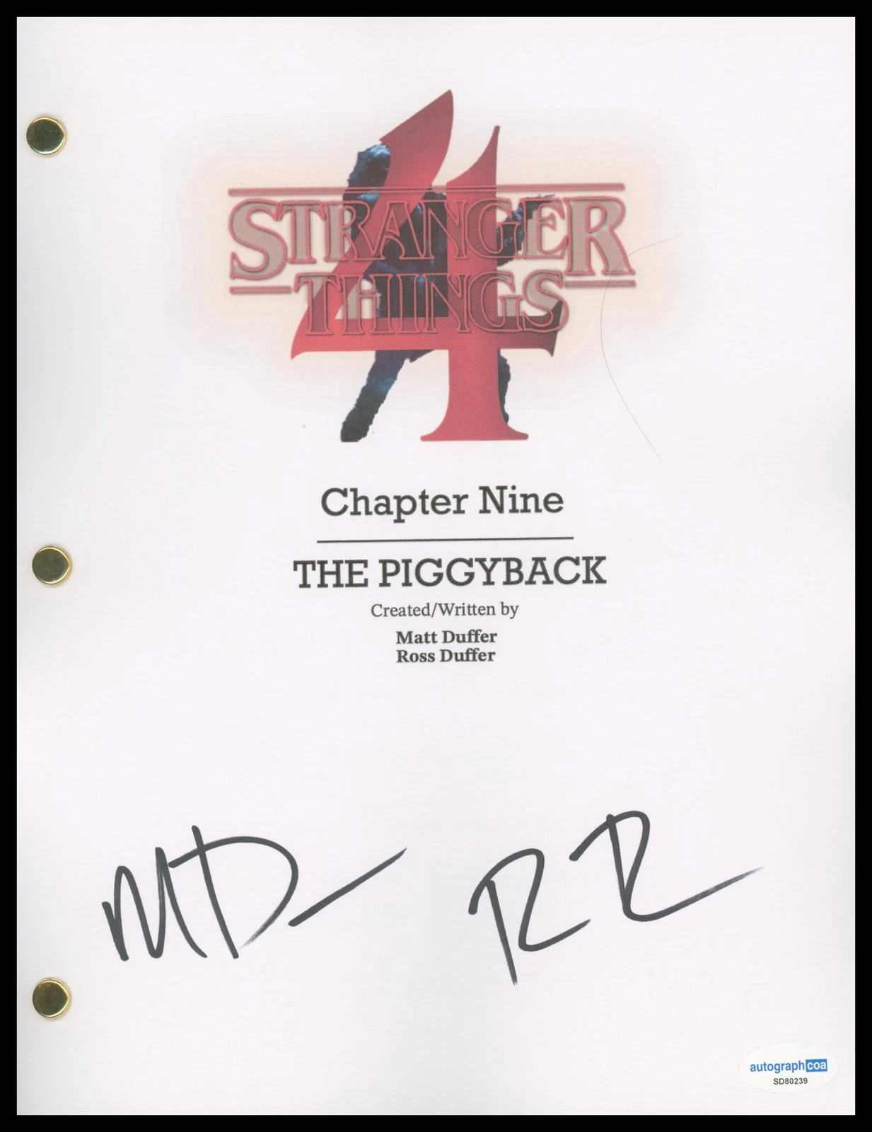 Matt & Ross Duffer "Stranger Things" AUTOGRAPH Signed 'The Piggyback ...