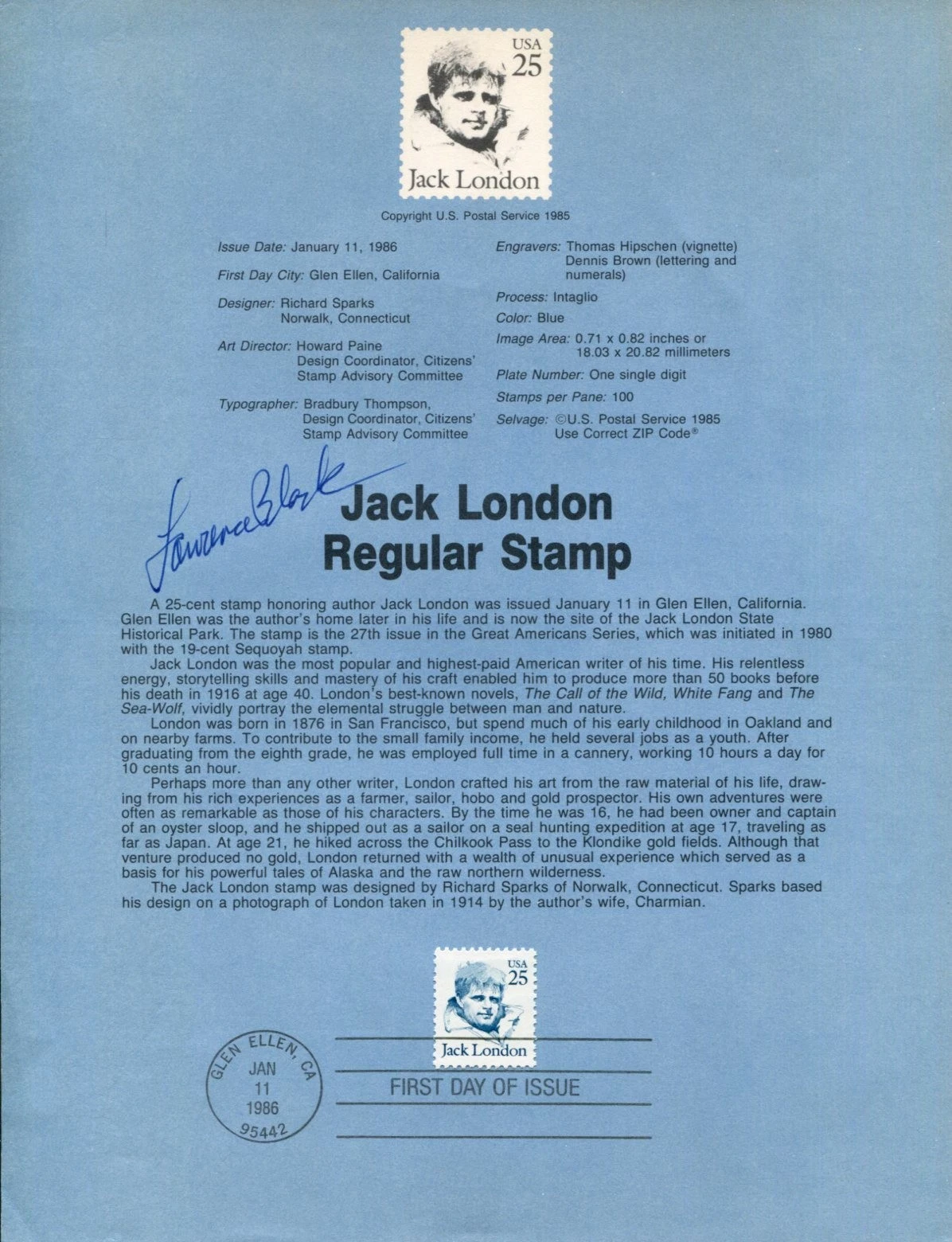 Lawrence Block Famous Mystery Author Signed Autograph FDC Sheet ...