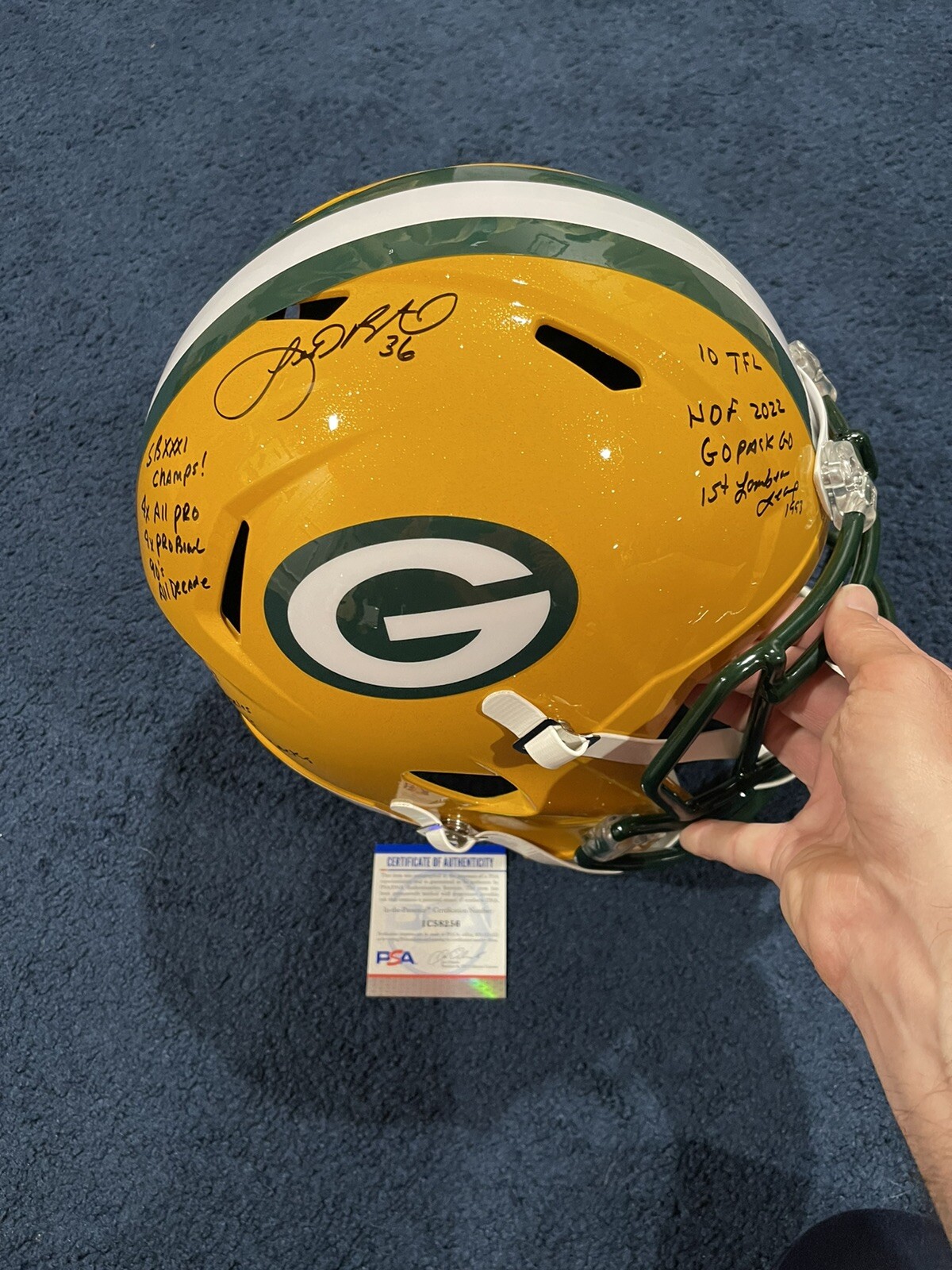 Leroy Butler SIGNED Green Bay Packers F/S STAT HELMET 12 INSCRIPTIONS ...
