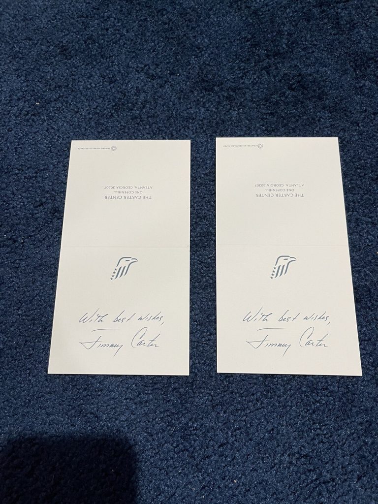Pair (2) of Jimmy Carter PRINTED signature cards from The Carter Center ...