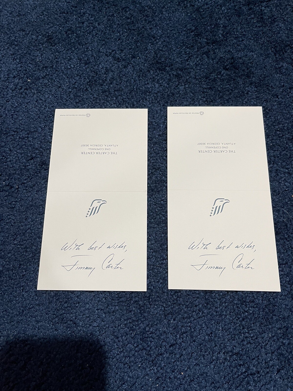 Pair (2) of Jimmy Carter PRINTED signature cards from The Carter Center ...