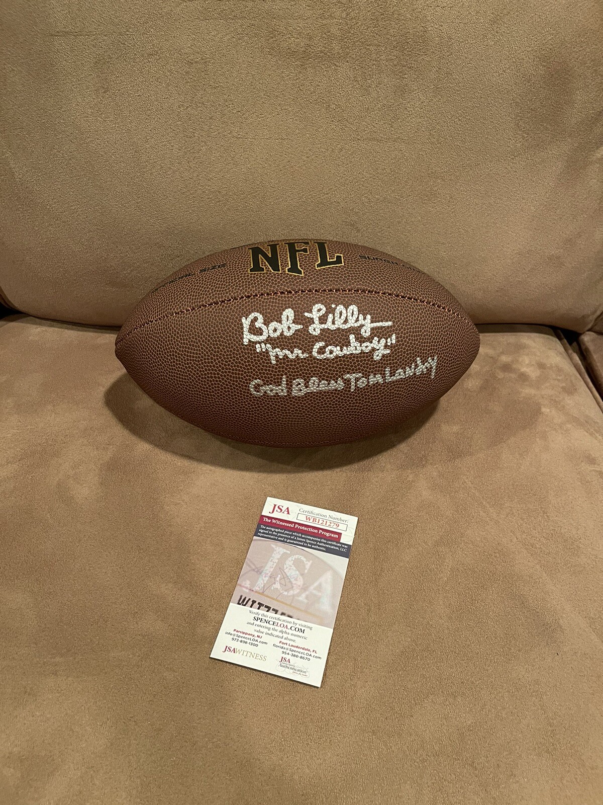 Bob Lilly Signed Full Size Football JSA Cowboys Mr Cowboy God Bless Tom ...