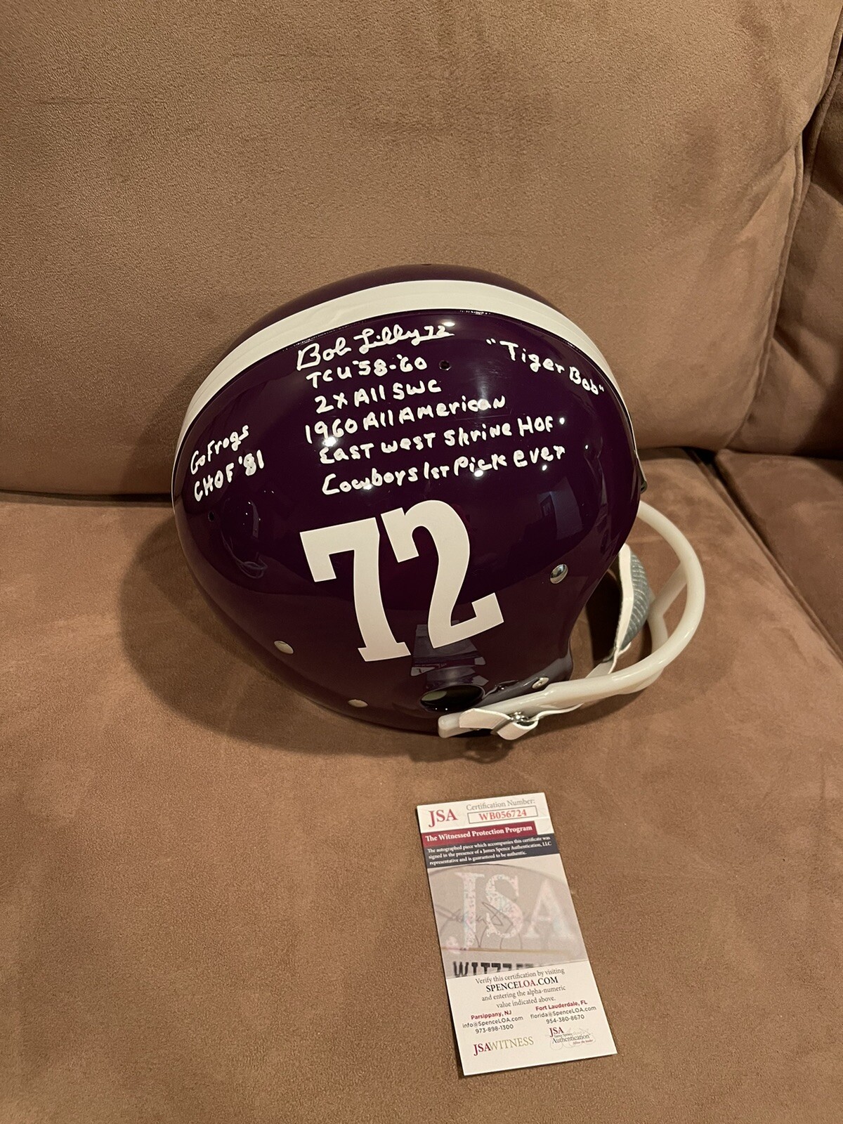 RARE Bob Lilly SIGNED TCU HORNED FROGS STAT TK HELMET JSA 8 ...
