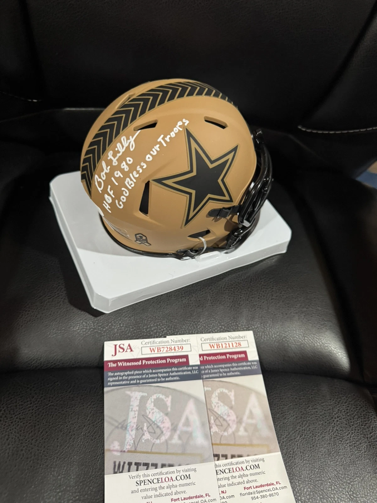 Bob Lilly Drew Pearson Signed STS Mini Stat Helmet JSA Cowboys God ...
