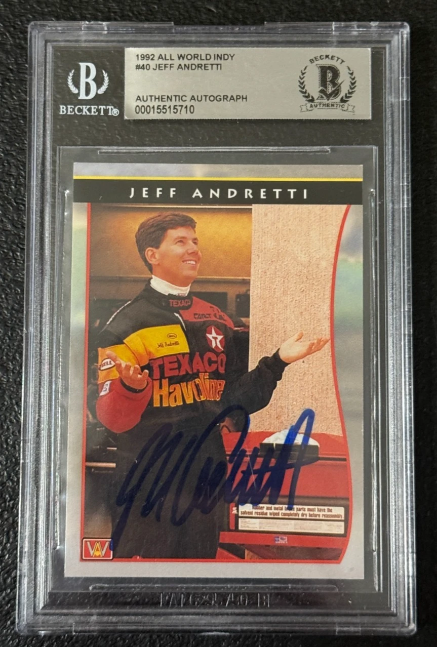 Jeff Andretti Signed 1992 All World Indy Card #40 Beckett Certified ...