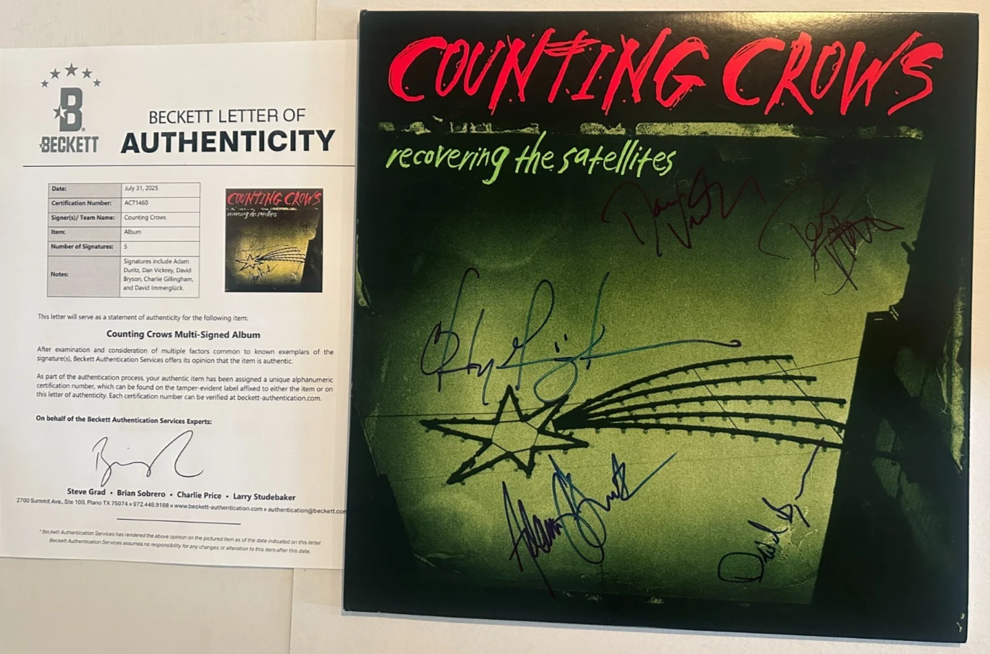 COUNTING CROWS Signed RECOVERING SATELLITES LP ALBUM COVER Beckett LOA ...