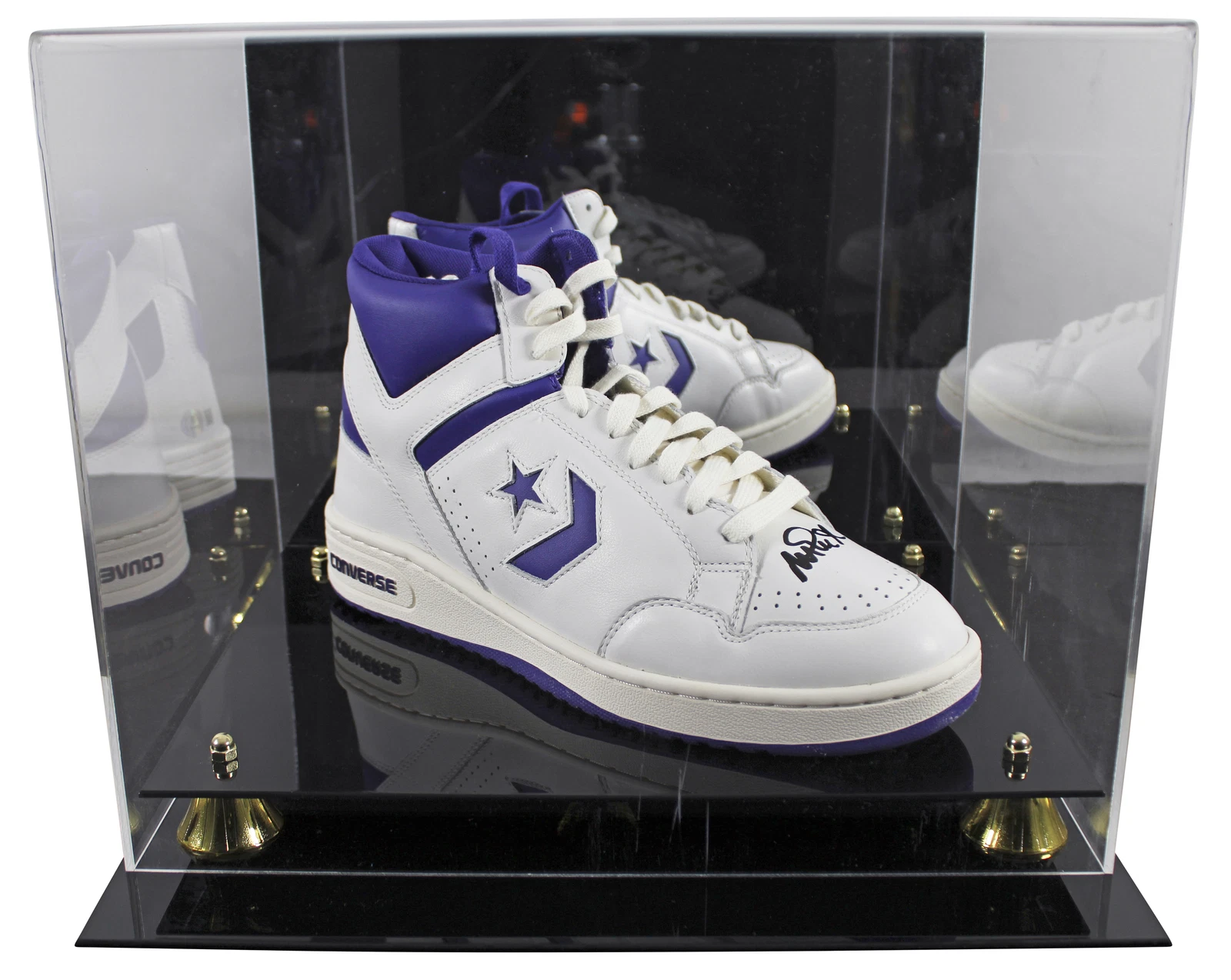 Magic Johnson Signed Right Purple & White Converse Weapon Shoe W/ Case ...